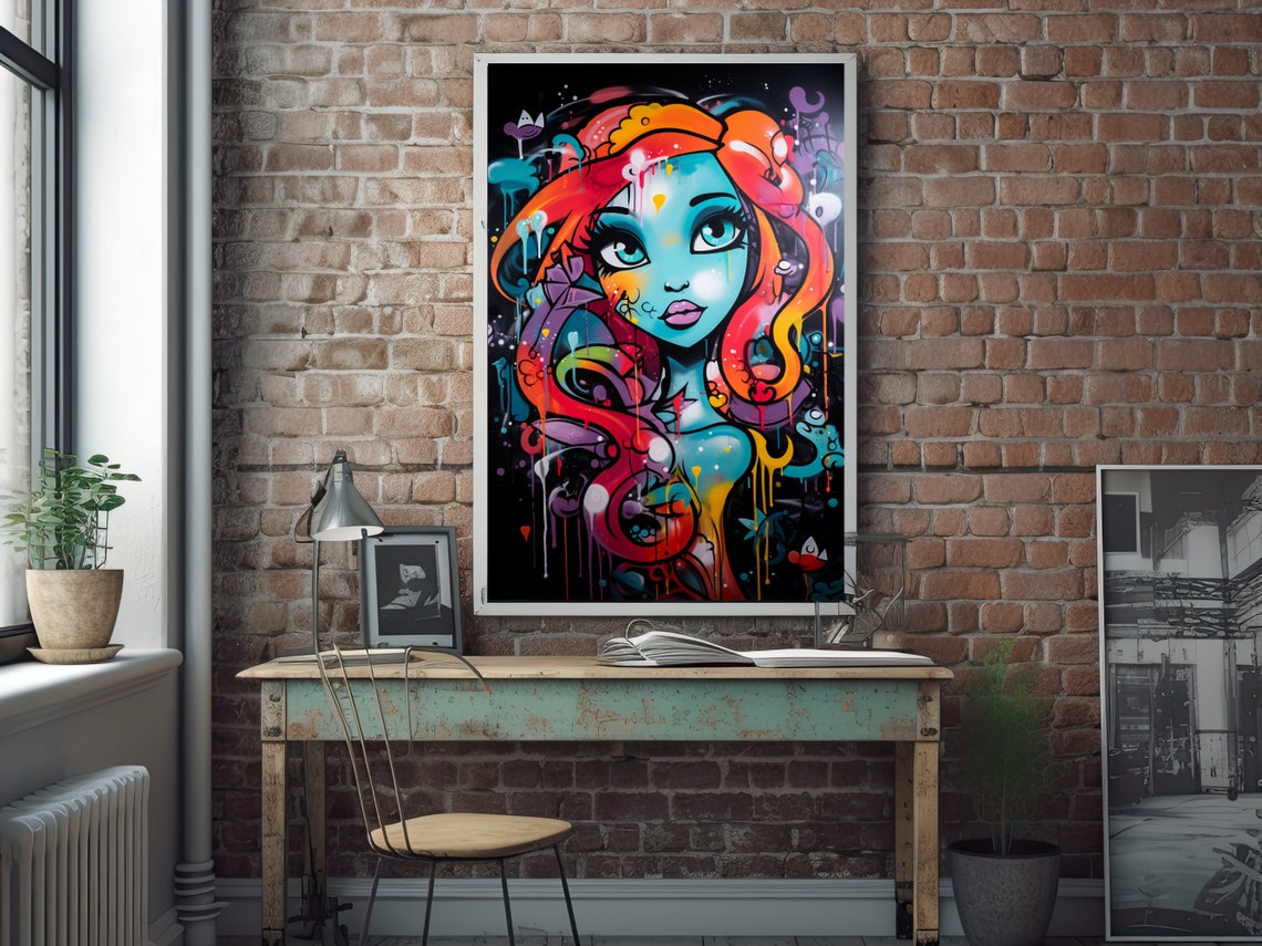 Mermaid Graffiti Wall Art Digital Download Colorful Fantasy - Etsy