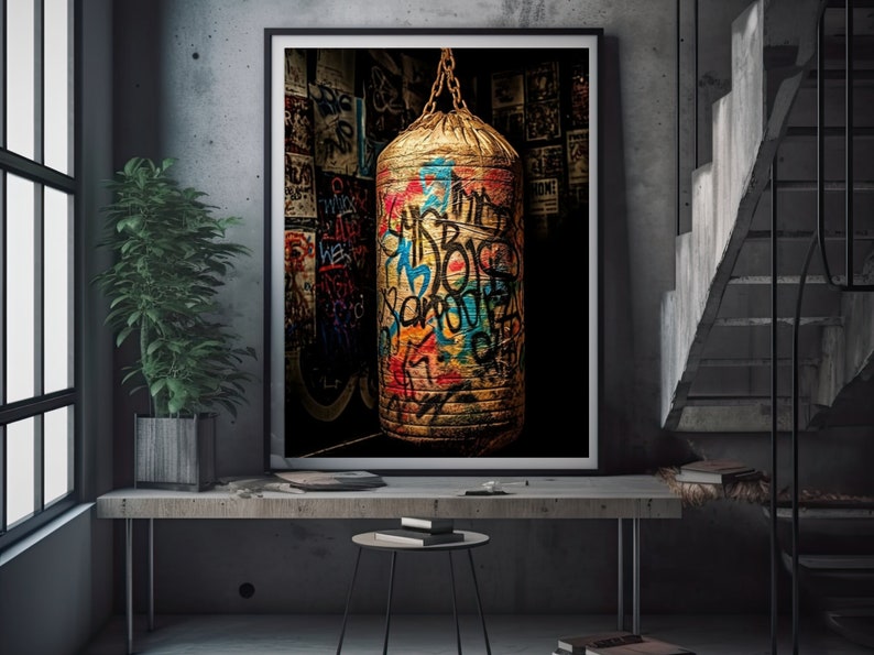 Boxing Graffiti Wall Art, Punching Bag Graffiti Print Modern, Urban ...