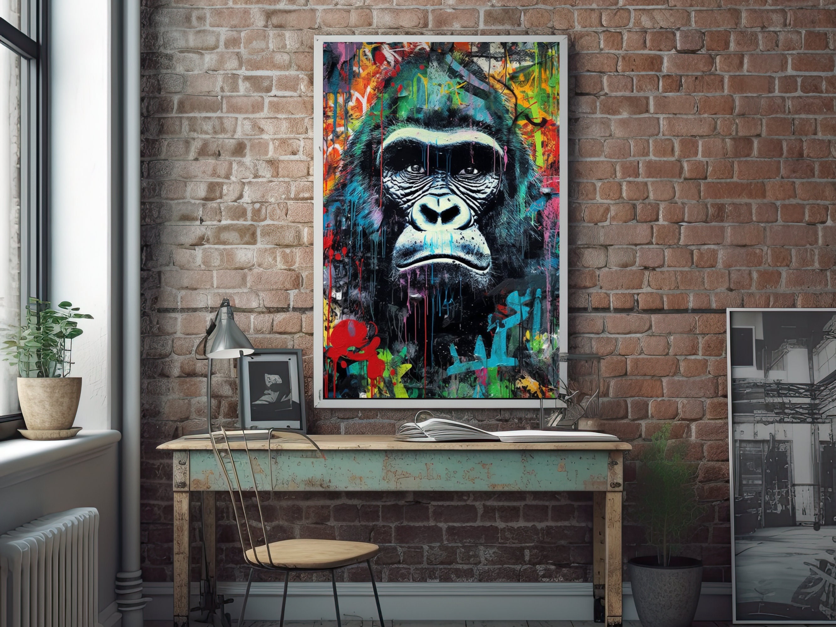 Gorilla Graffiti Wall Art, Colorful Monkey Gorilla Painting, Digital ...