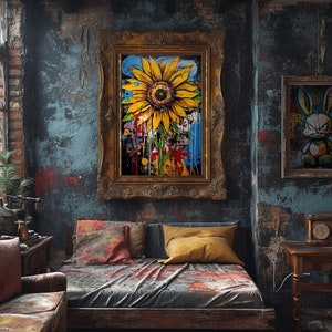 Sunflower Graffiti Wall Art, Botanical Digital Art Print, Flower ...