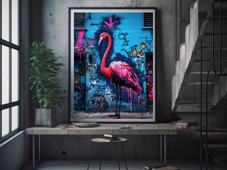 Pink Flamingo Graffiti Wall Art Digital Download Colorful - Etsy