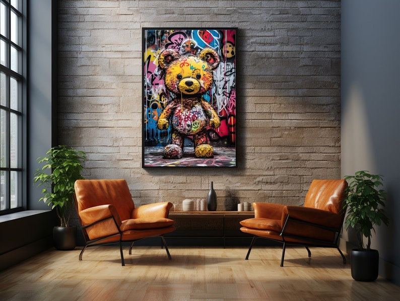Banksy-inspired Teddy Bear Graffiti Vibrant Urban Street Art - Etsy