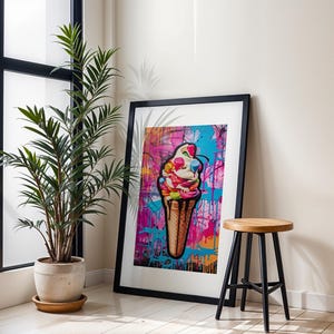 Ice Cream Graffiti Wall Art, Digital Download, Vanilla Waffle Cone ...