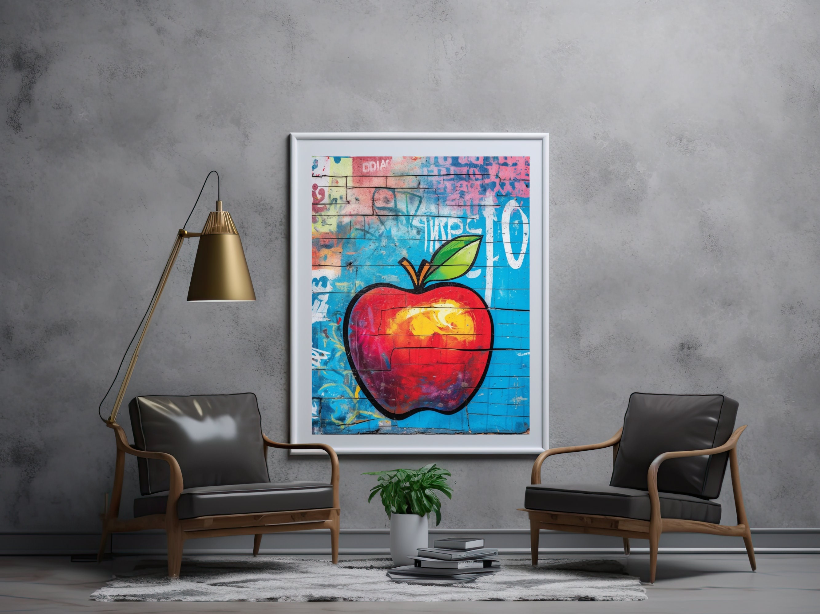Red Apple Graffiti Wall Art, Digital Download Print, Modern Street Art ...