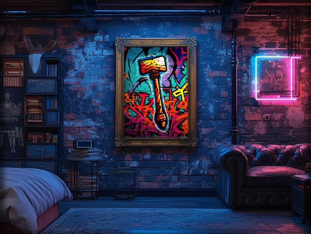 Thor Mjolnir Graffiti Wall Art, Printable Digital, Thor Hammer Wall ...