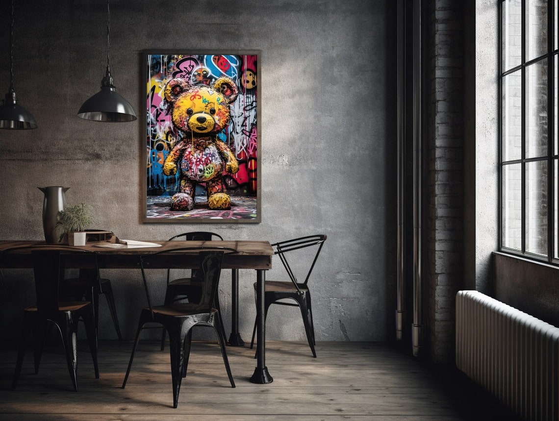 Banksy-inspired Teddy Bear Graffiti Vibrant Urban Street Art - Etsy
