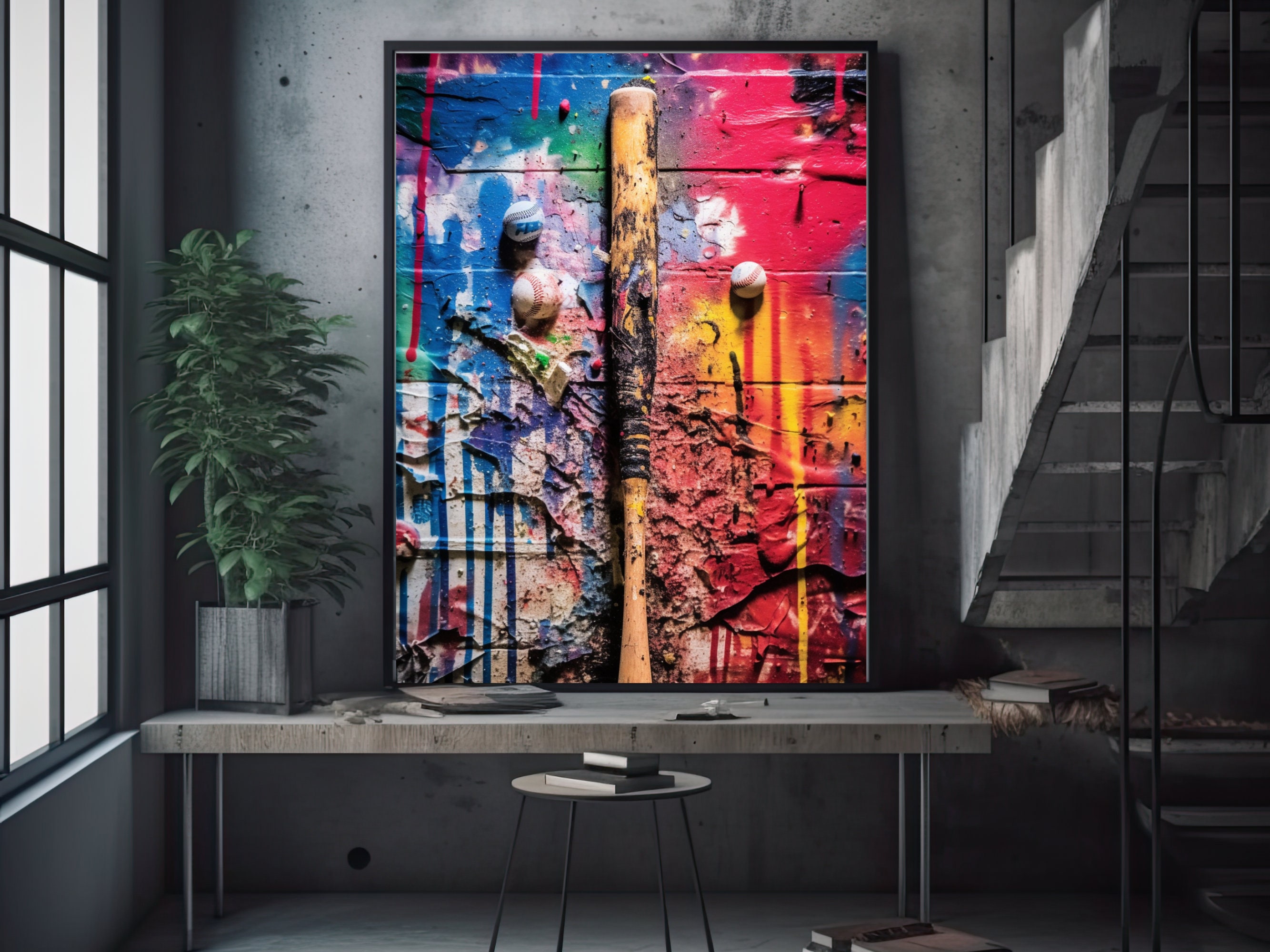 Baseball Bat Graffiti Wall Art Printable Digital Colorful - Etsy