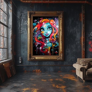 Mermaid Graffiti Wall Art, Digital Download, Colorful Fantasy Mermaid ...