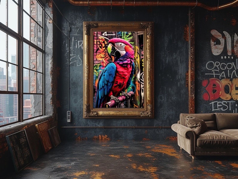 Parrot Graffiti Wall Art, Digital Download, Scarlet Macaws Wall Decor ...