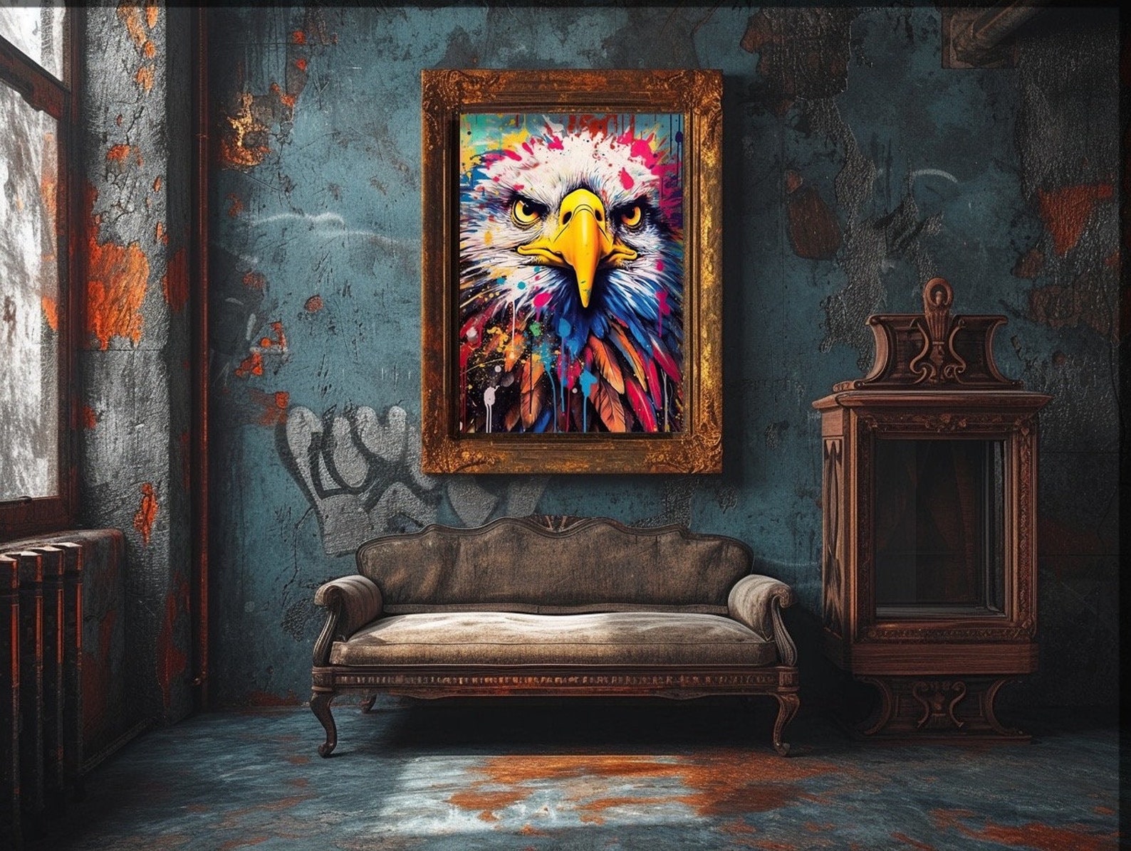 American Bald Eagle Graffiti Wall Art, Fierce Bald Eagle Graffiti Print ...
