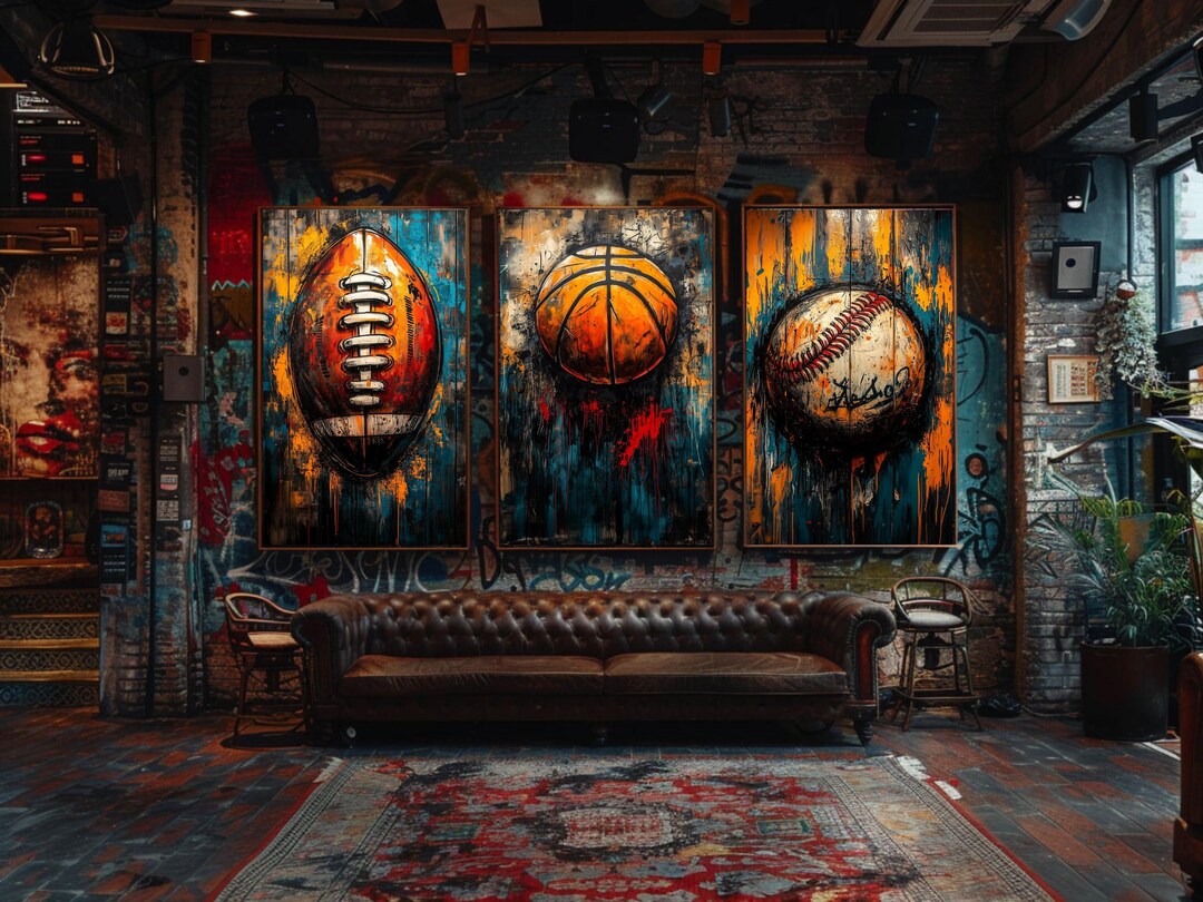 Graffiti Sport Wall Art Set, Set of 3 Wall Art, Baseball, Basketball ...