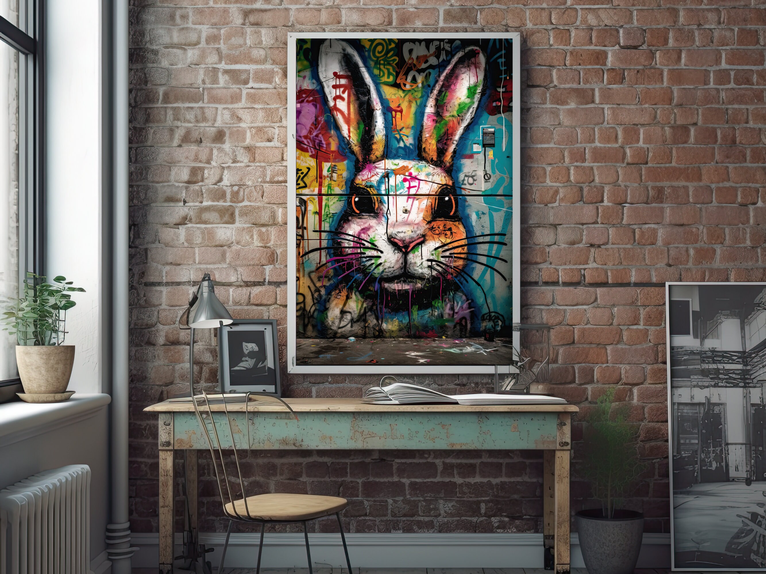 Bunny Graffiti Wall Art Animal Cute Rabbit Bunny Graffiti - Etsy
