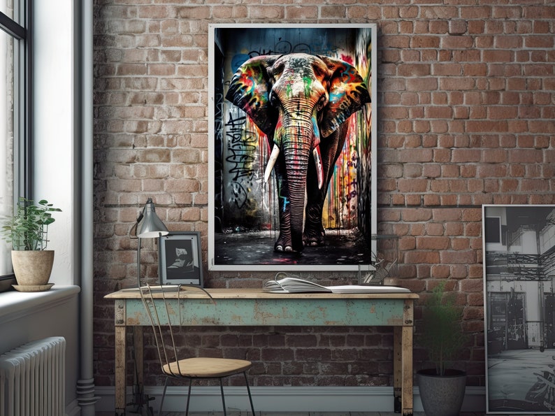 Elephant Graffiti Wall Art Printable Digital Colorful - Etsy
