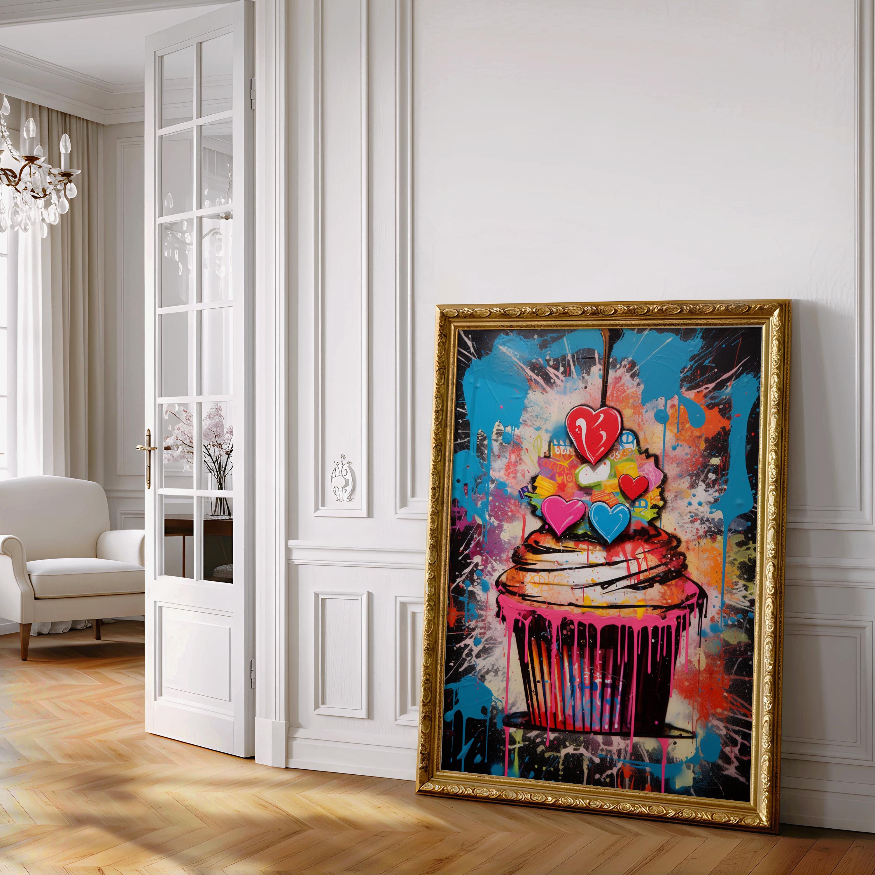 Artistic Cupcake Wall Decor, Graffiti Style Digital Art, Urban Bakery ...