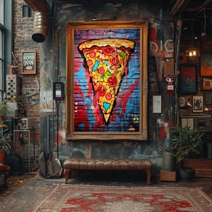 Pizza Slice Graffiti Wall Art, Pizza Print Digital Art, Pepperoni Pizza ...