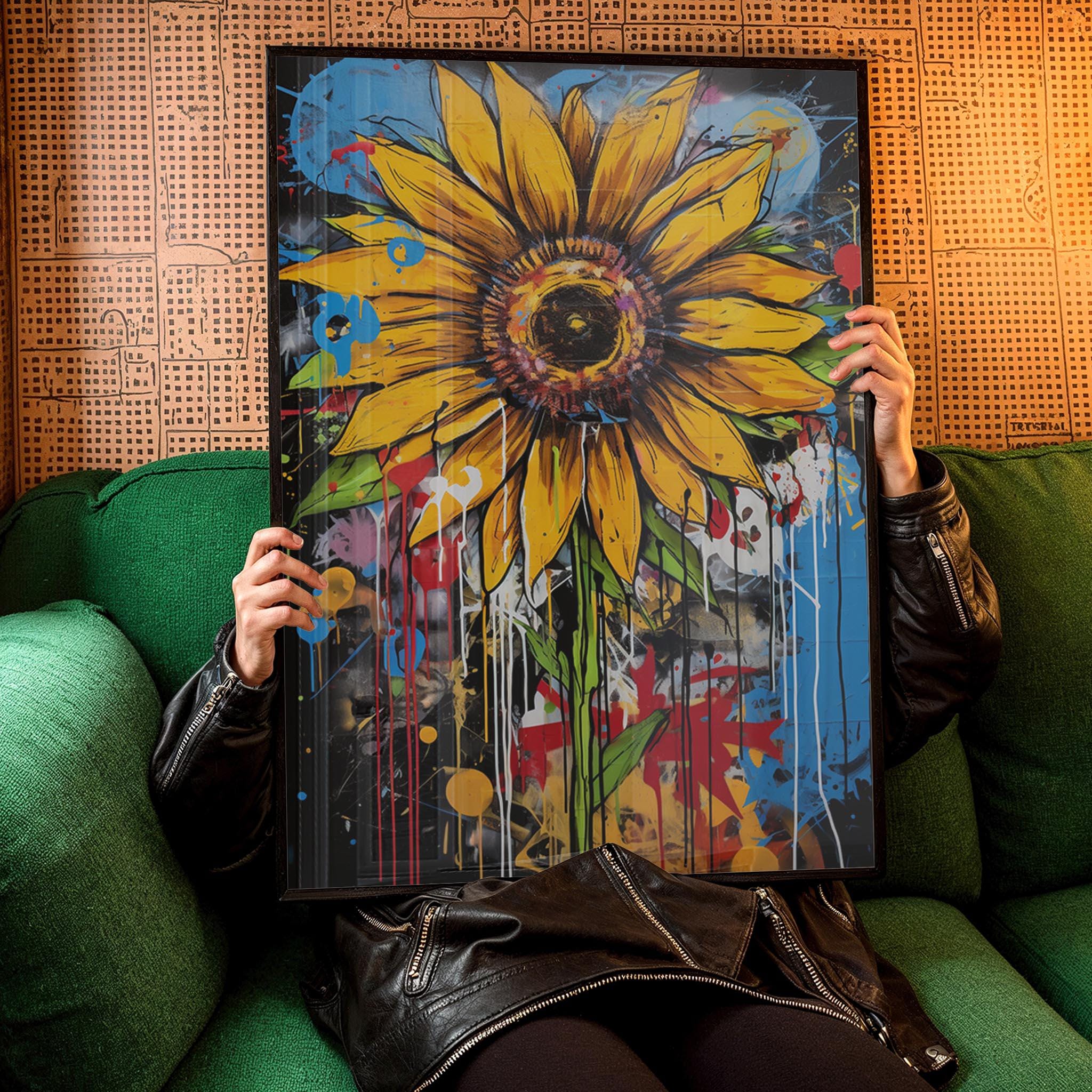 Sunflower Graffiti Wall Art, Botanical Digital Art Print, Flower ...