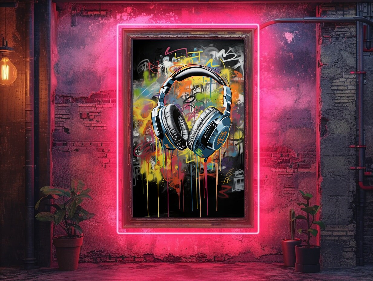 Kopfhörer Graffiti Wand Kunst Urban Music Street Pop Art, druckbare ...