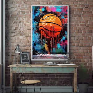Basketball Graffiti Wall Art, Colorful Sports Ball Graffiti Print ...