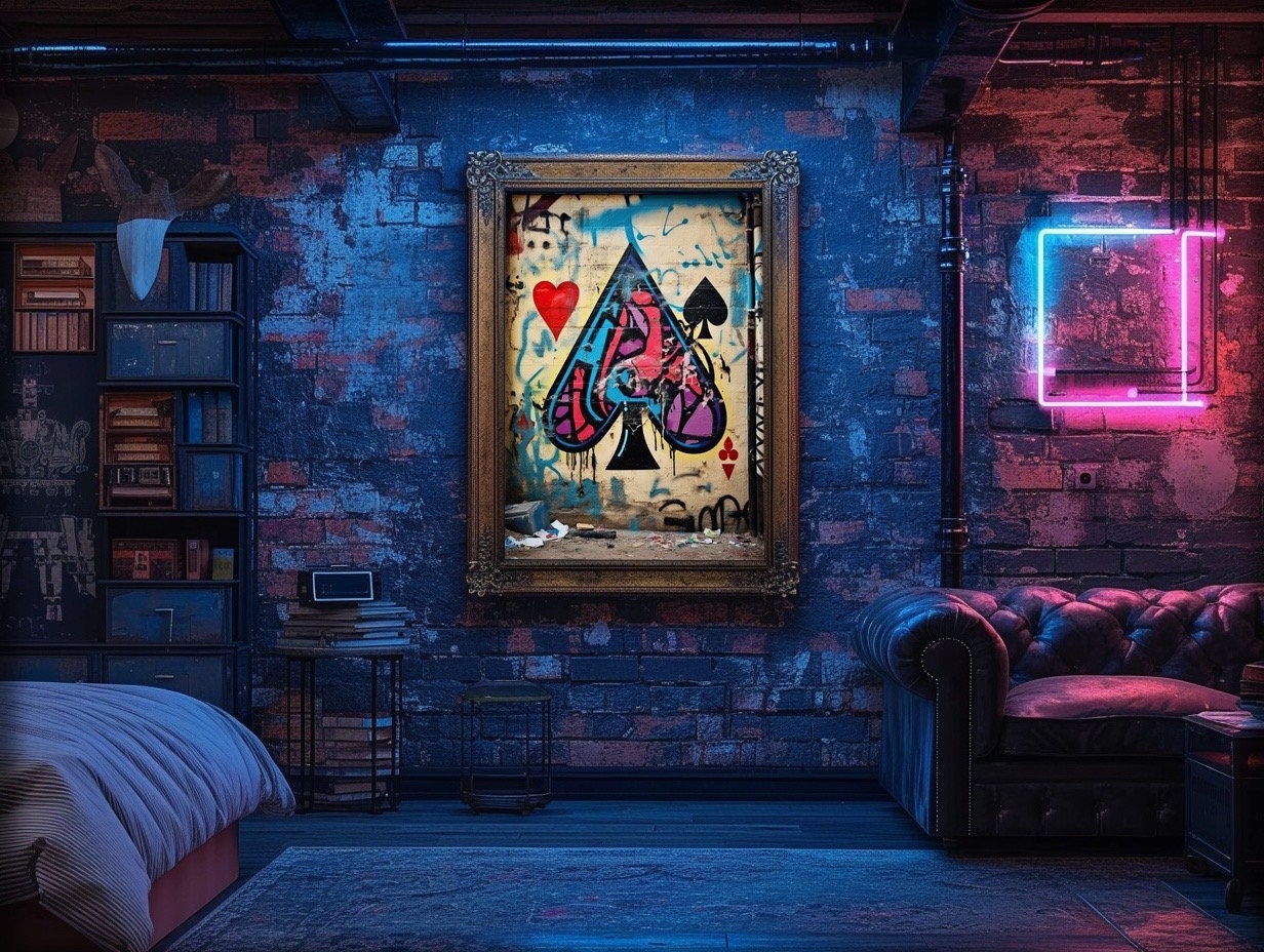 Ace of Spades Graffiti Wall Art, Printable Digital Colorful Playing ...