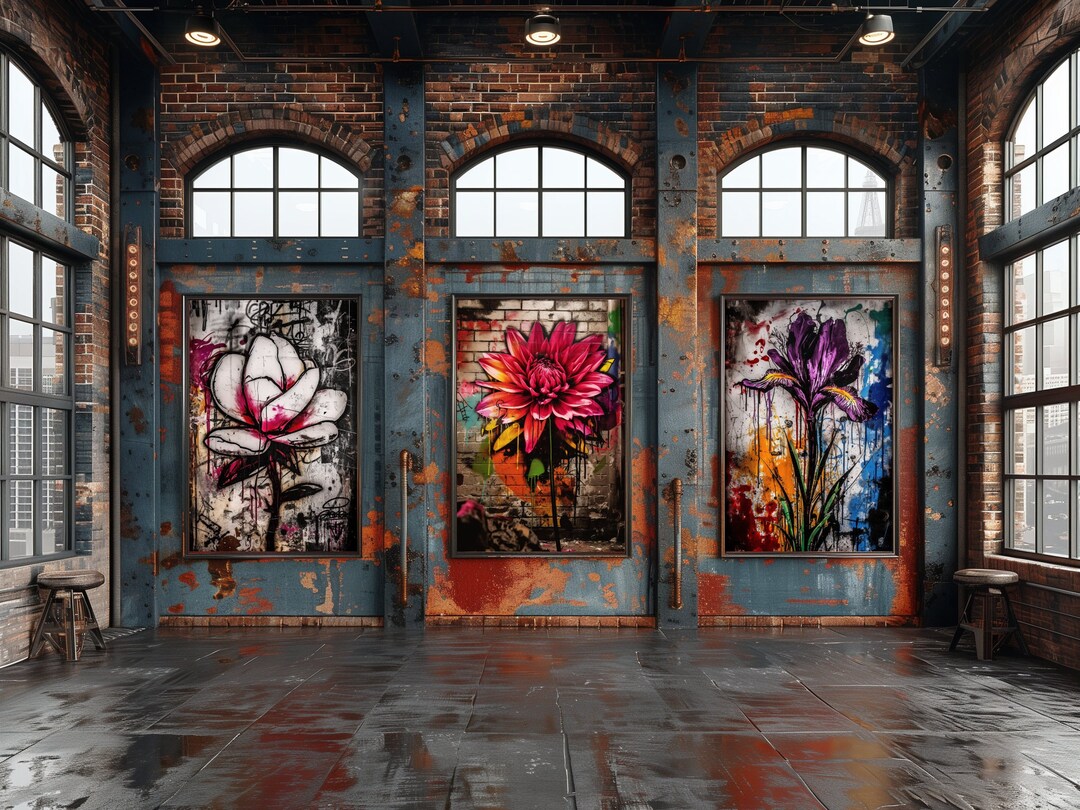 Flower Gallery Wall Set, Graffiti Art Prints, Set of 3 Prints, Iris ...