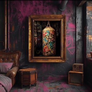 Boxing Graffiti Wall Art, Punching Bag Graffiti Print, Modern, Urban ...