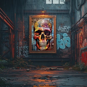 Skeleton Skull Graffiti Wall Art, Digital Art, Skull Halloween Wall ...