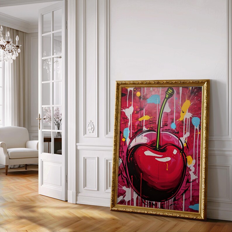 Red Cherry Graffiti Wall Art, Printable Digital, Colorful Fruit Wall ...