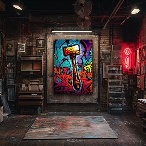 Thor Mjolnir Graffiti Wall Art, Printable Digital, Thor Hammer Wall ...