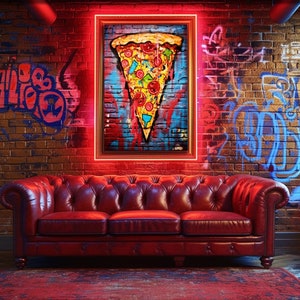 Pizza Slice Graffiti Wall Art, Pizza Print Digital Art, Pepperoni Pizza ...