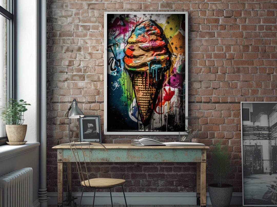 Ice Cream Graffiti Wall Art Vanilla Waffle Cone Graffiti - Etsy