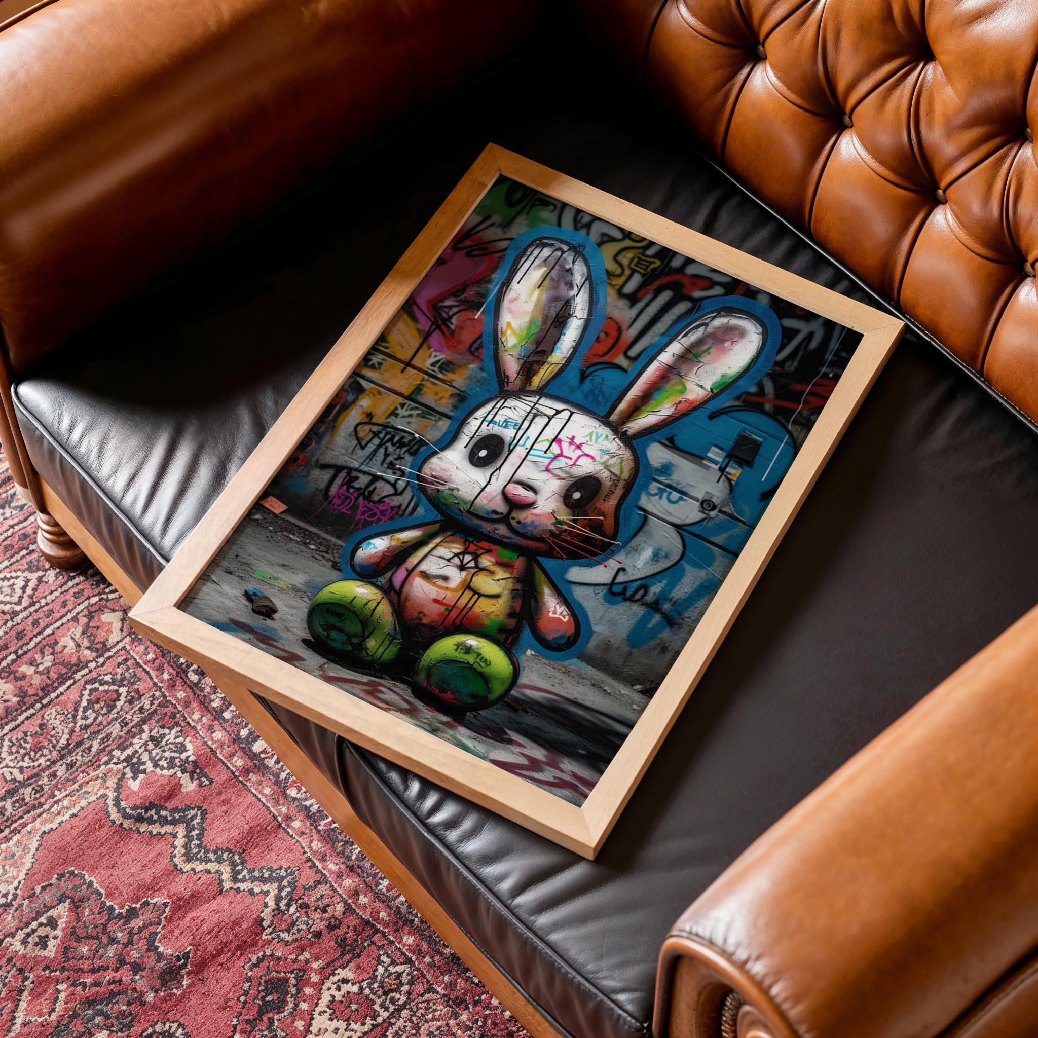 Baby Bunny Graffiti Wall Art, Animal Cute Rabbit Graffiti Print, Modern ...