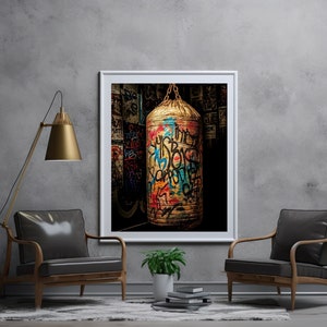 Boxing Graffiti Wall Art, Punching Bag Graffiti Print Modern, Urban ...