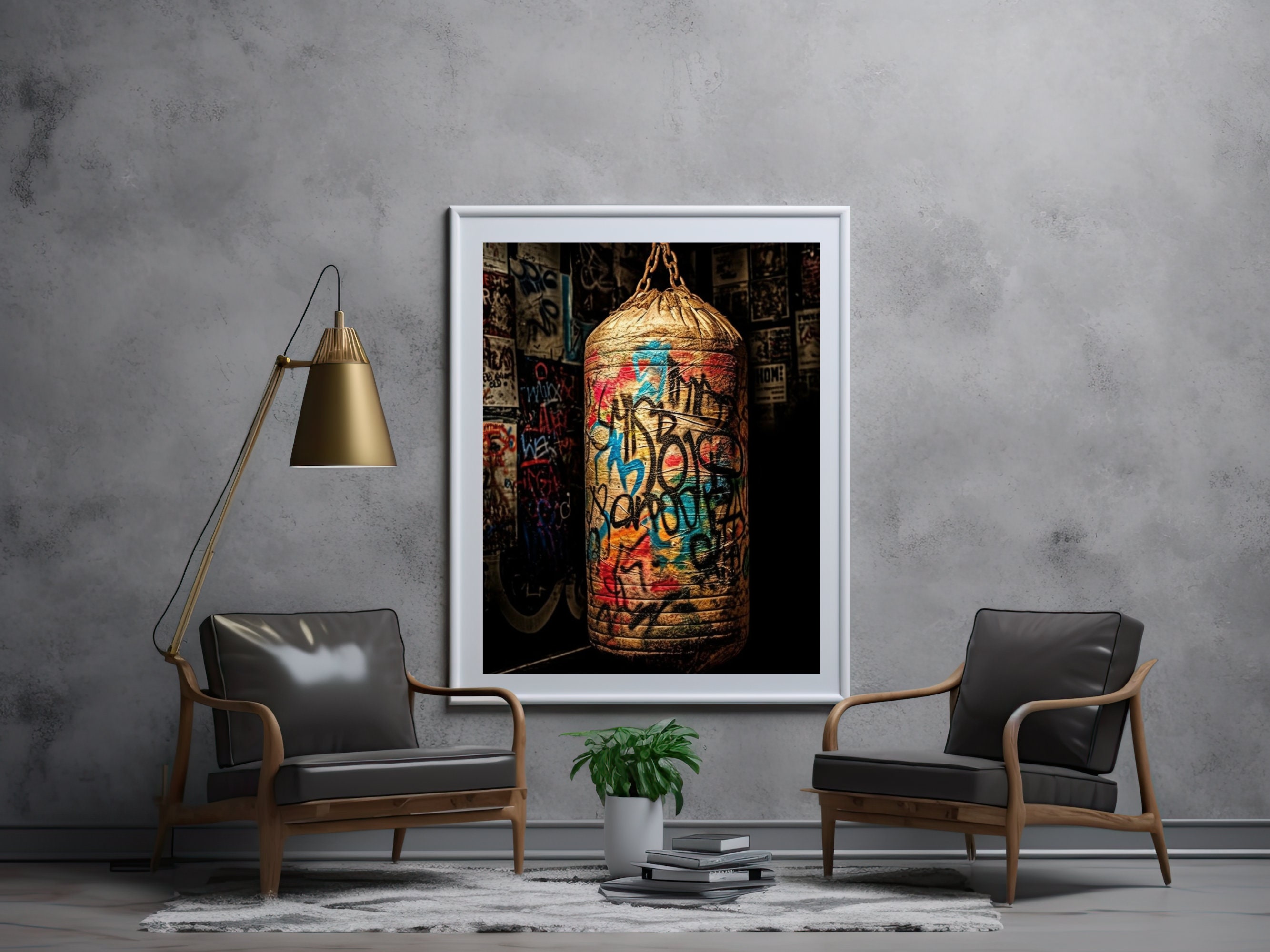 Boxing Graffiti Wall Art, Punching Bag Graffiti Print Modern, Urban ...
