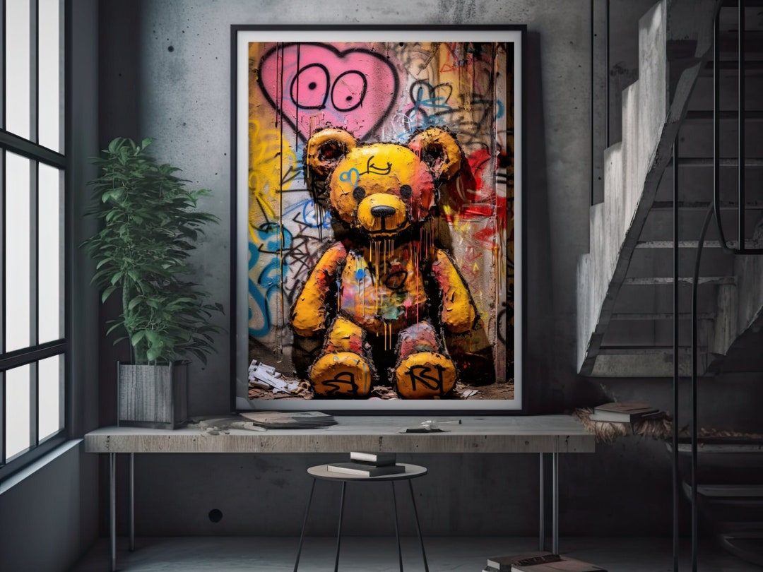 Teddy Bear Graffiti Wall Art Digital Printable Love Heart - Etsy