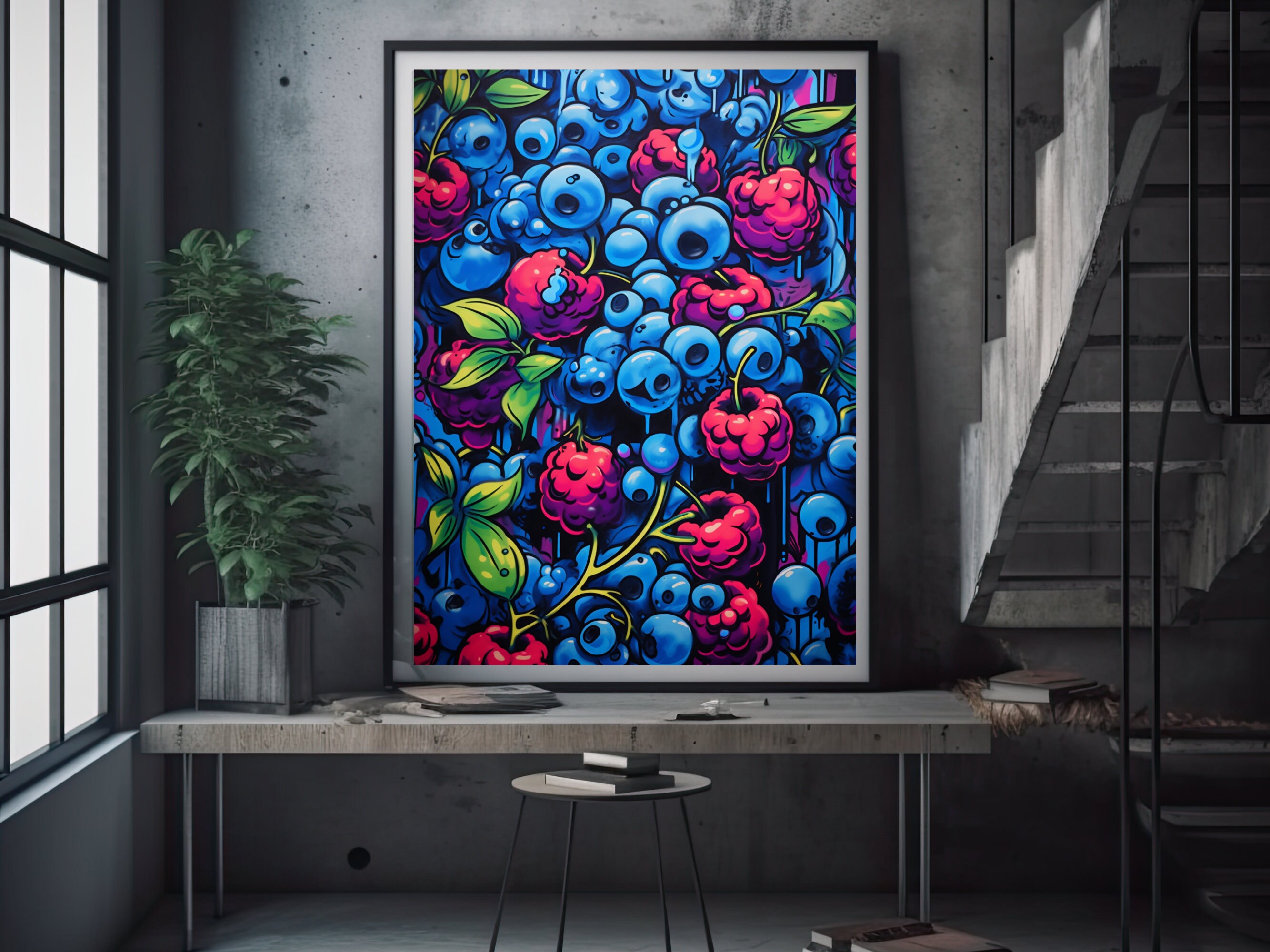 Blueberry Graffiti Wall Art, Printable Digital, Colorful Blueberries ...