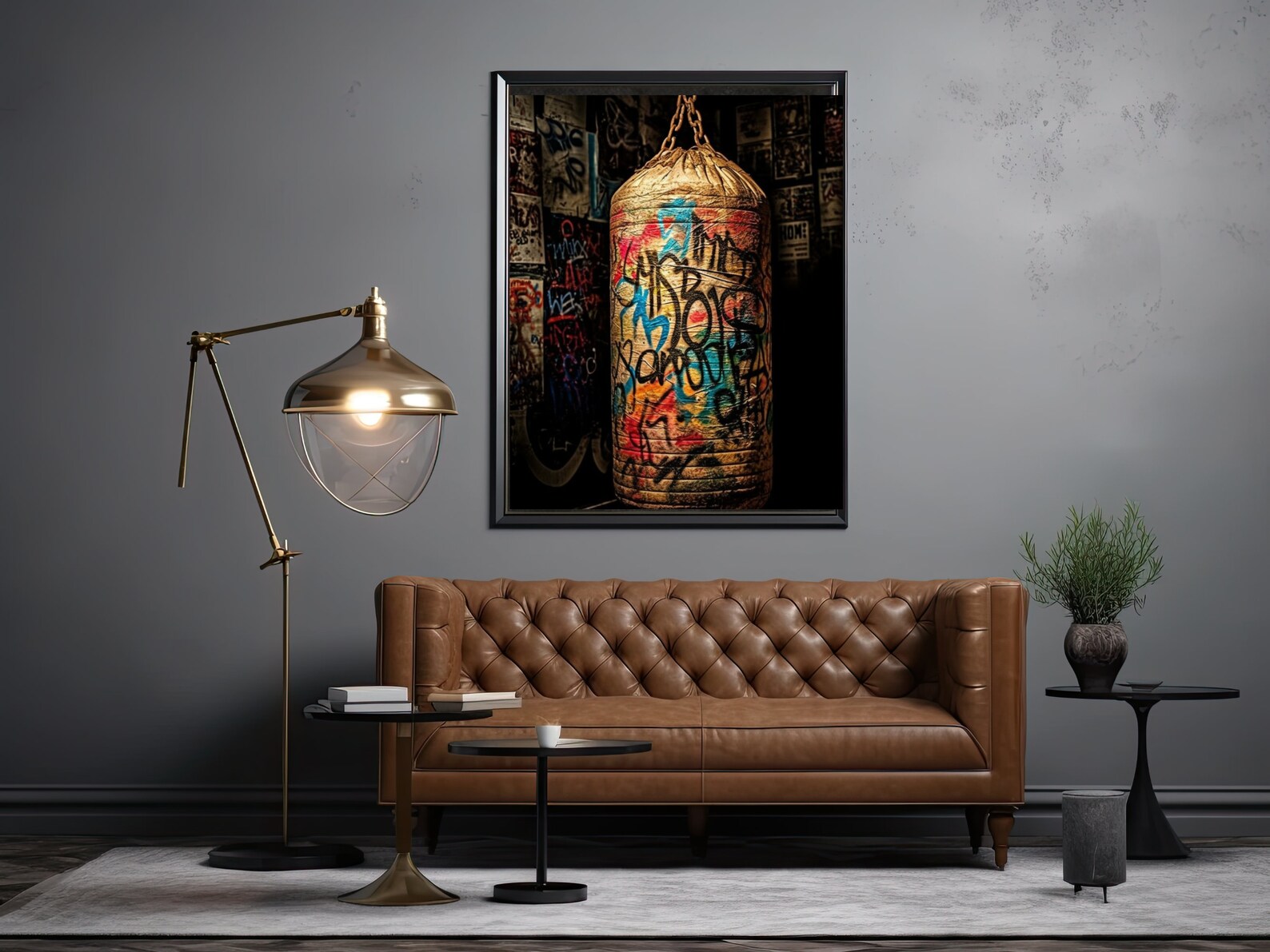 Boxing Graffiti Wall Art, Punching Bag Graffiti Print Modern, Urban ...