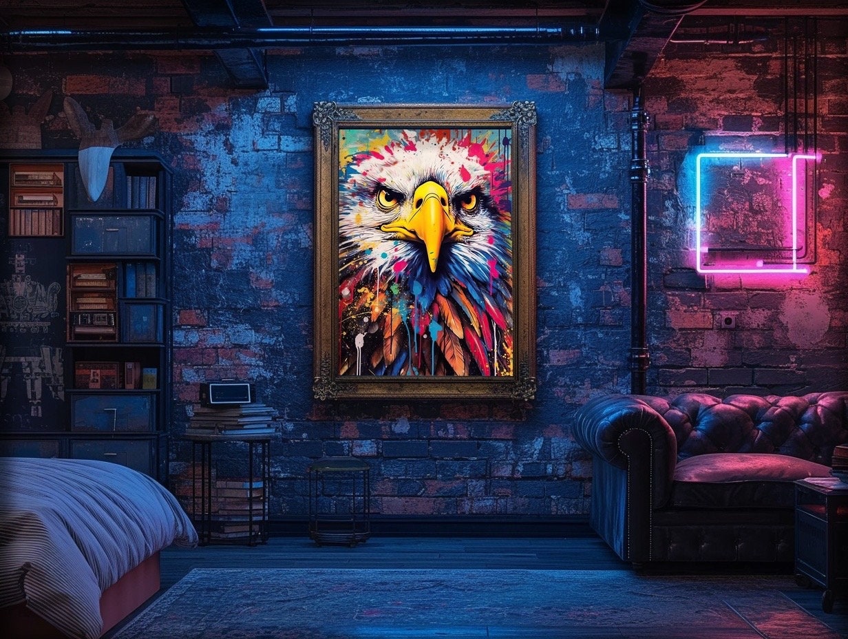 American Bald Eagle Graffiti Wall Art, Fierce Bald Eagle Graffiti Print ...