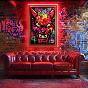 Red Devil Graffiti Wall Art, Digital Download, Demon Horns Art Print ...