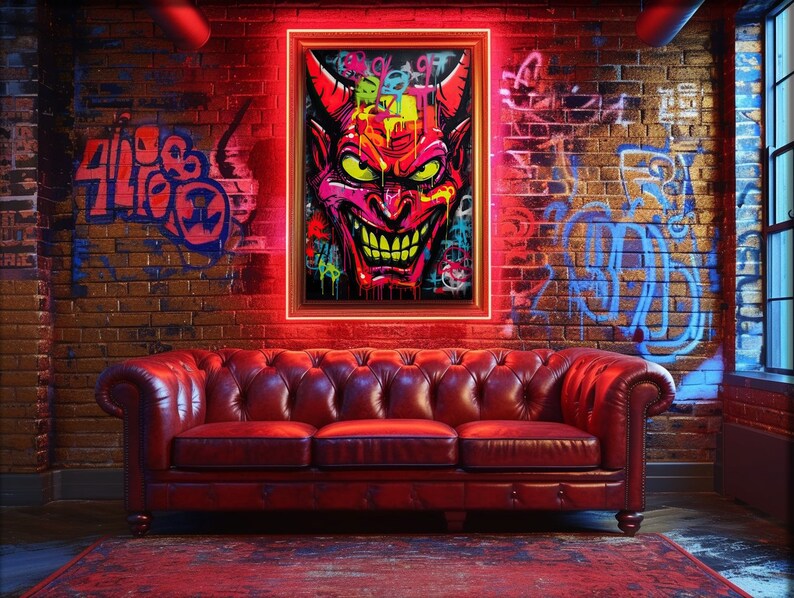 Red Devil Graffiti Wall Art, Digital Download, Demon Horns Art Print ...
