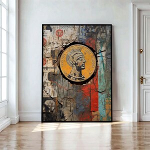 Gold Coin Graffiti Wall Art, Digital Download, Vintage Golden Coin Wall ...