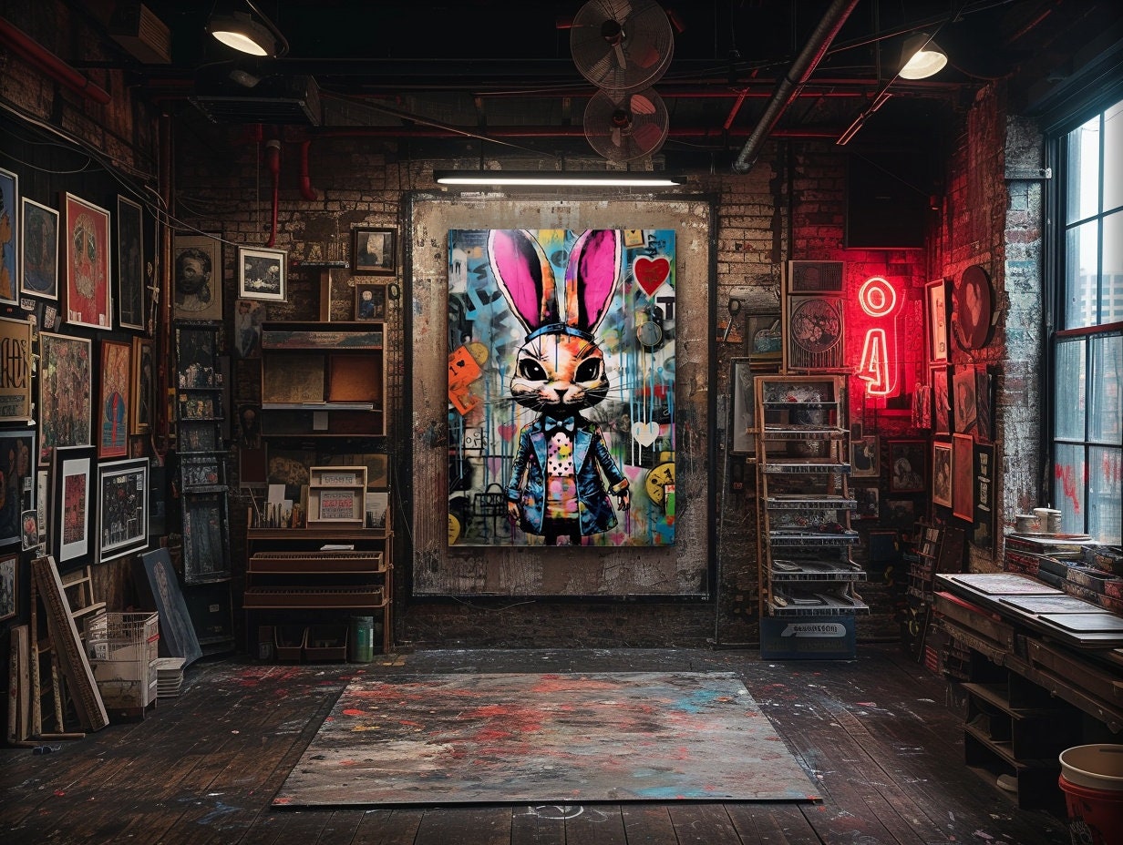 The White Rabbit Graffiti Wall Art, Digital Download Colorful Alice in ...