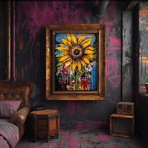 Sunflower Graffiti Wall Art, Botanical Digital Art Print, Flower ...