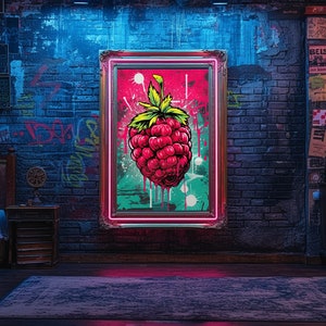 Raspberry Graffiti Wall Art, Printable Digital Colorful Berries Wall ...