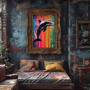 Dolphin Graffiti Wall Art, Printable Digital, Colorful Dolphin Wall ...