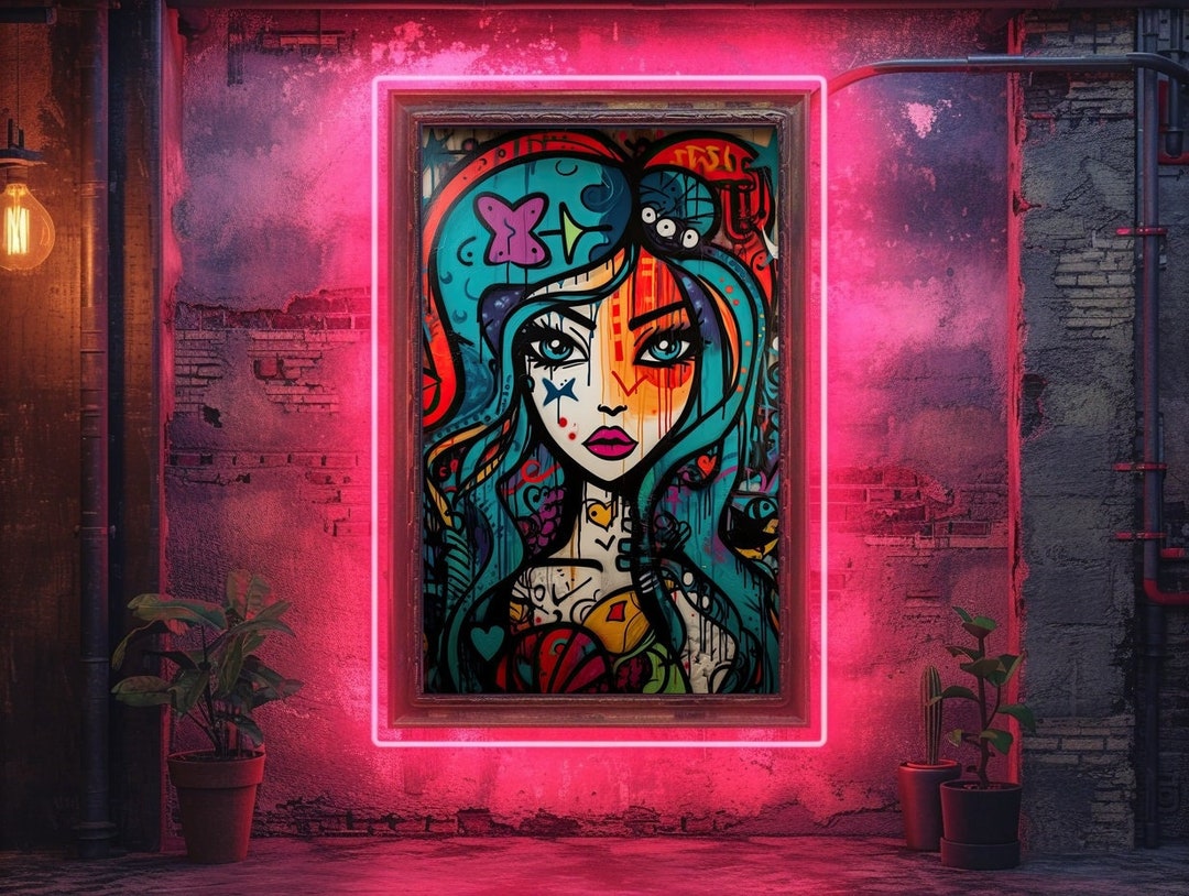 Colorful Mermaid Graffiti Wall Art, Digital Download, Under the Sea Art ...