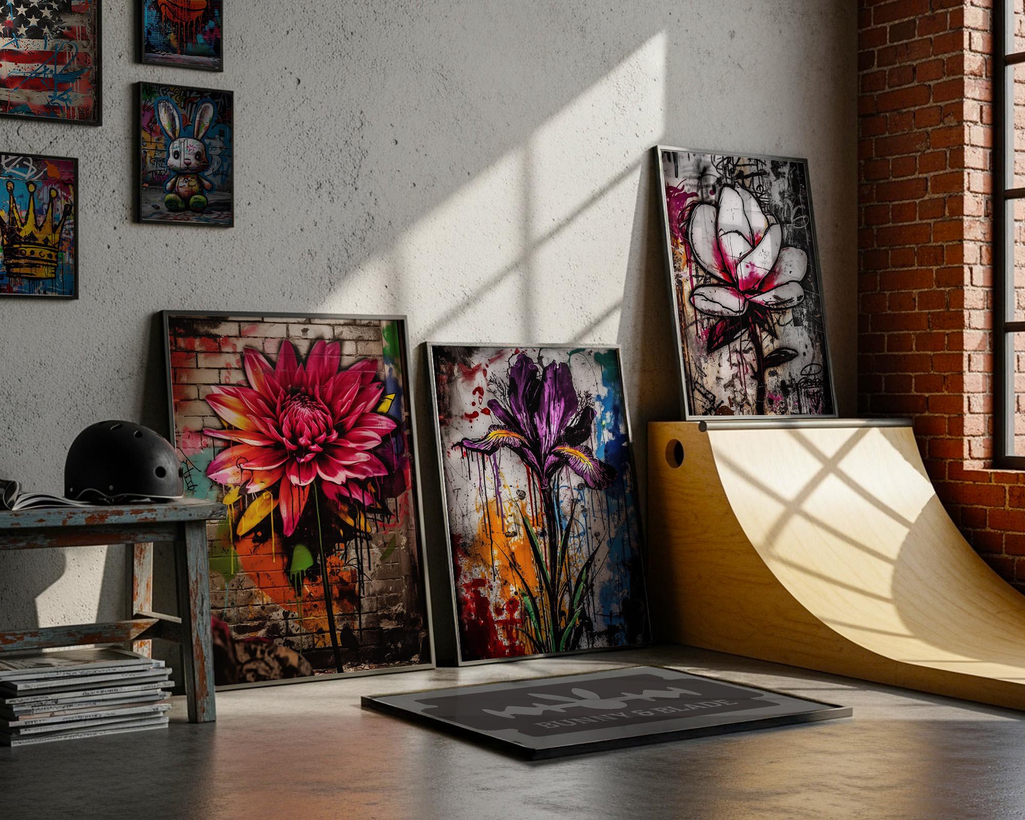 Flower Gallery Wall Set, Graffiti Art Prints, Set of 3 Prints, Iris ...