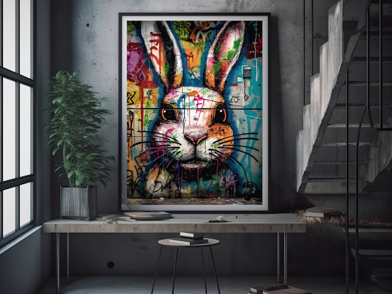 Bunny Graffiti Wall Art Animal Cute Rabbit Bunny Graffiti - Etsy