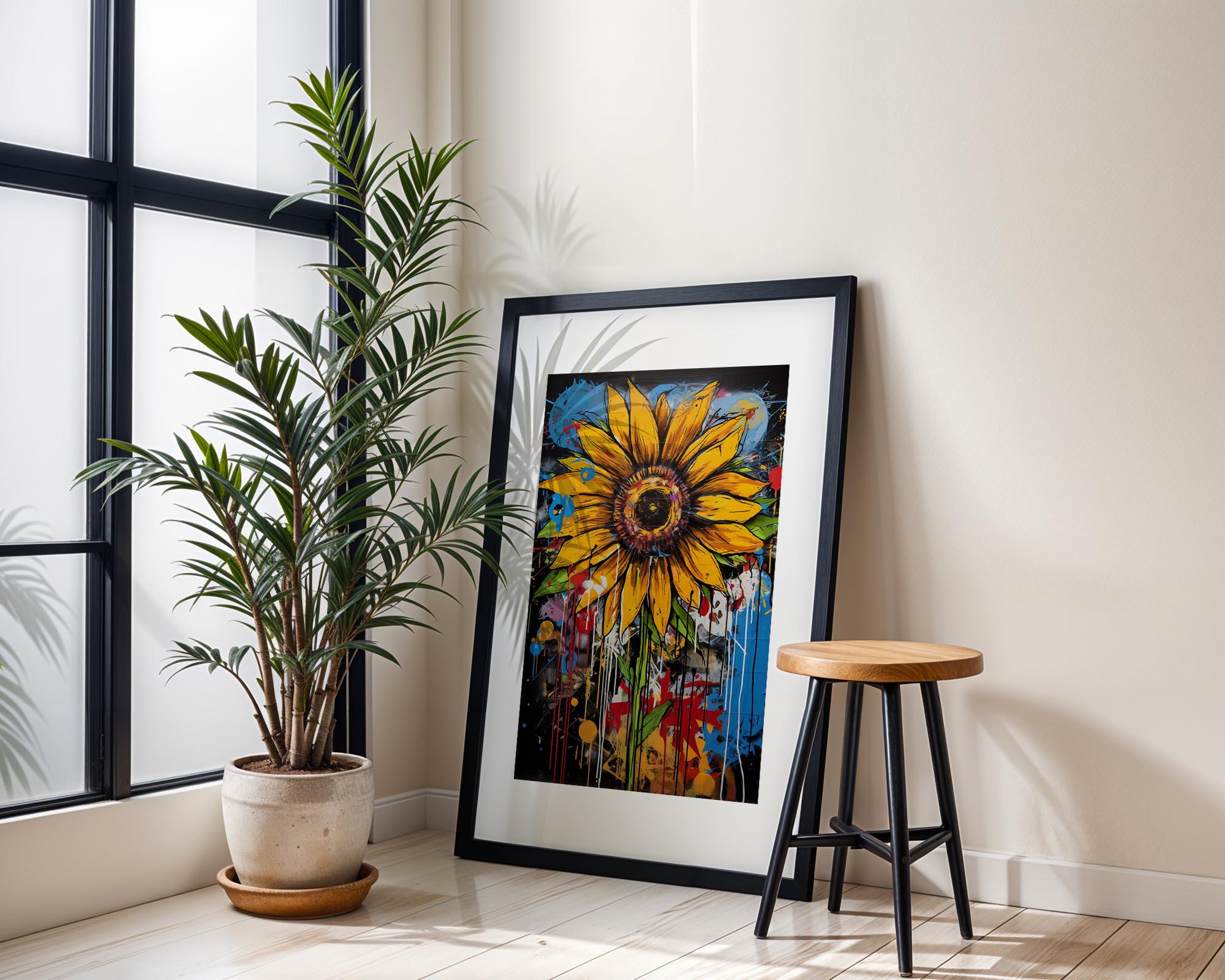 Sunflower Graffiti Wall Art, Botanical Digital Art Print, Flower ...