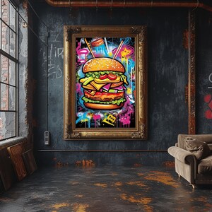 Hamburger Graffiti Wall Art, Burger Printable Digital, Modern, Urban ...