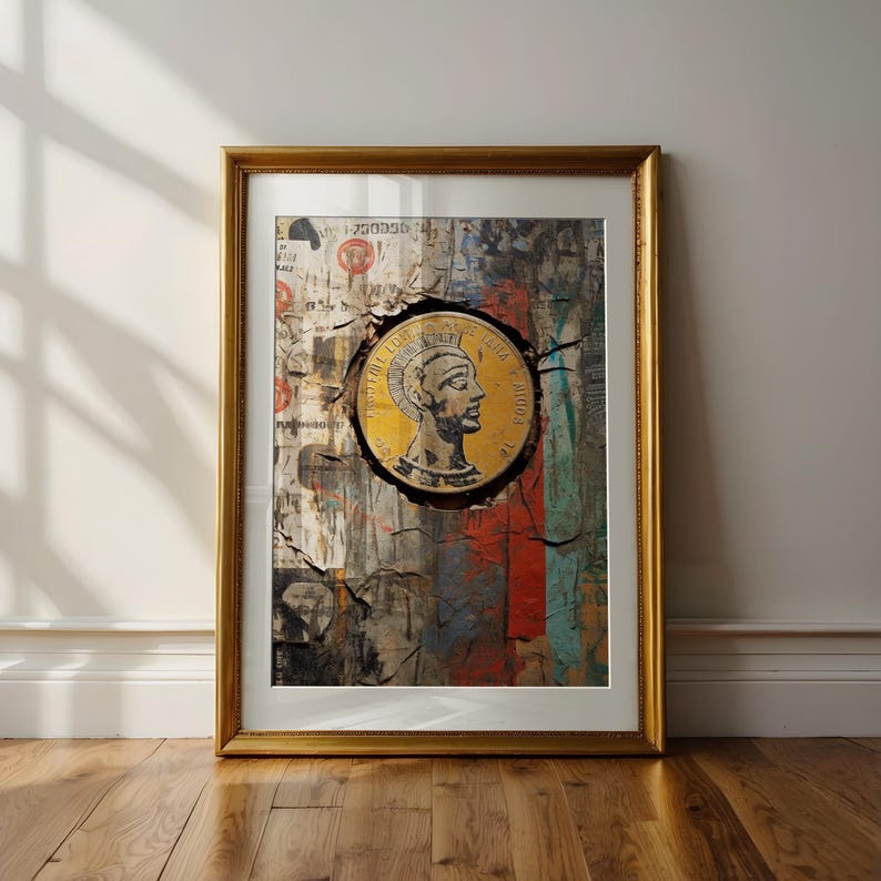 Gold Coin Graffiti Wall Art, Digital Download, Vintage Golden Coin Wall ...